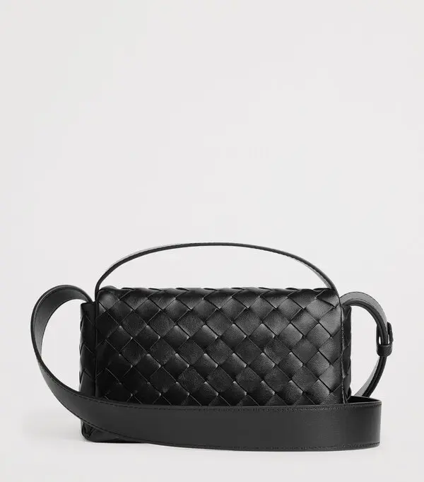 Bottega Veneta Mini Leather Intrecciato Flap Cross-body Bag - Grey