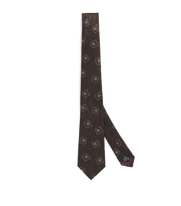Giorgio Armani Silk Geometric Jacquard Neck Tie - Brown