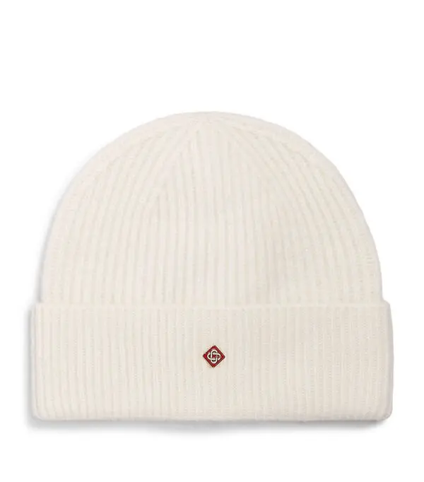 Casablanca Ribbed Wool Beanie - White