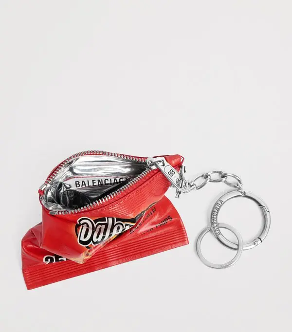 Balenciaga Calf Leather Chips Keyring - Red
