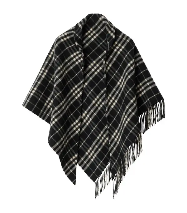 Burberry Wool-cashmere Check Cape - Black