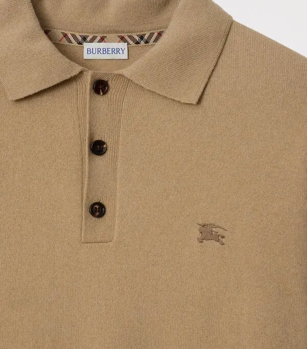 Burberry Cashmere-blend Ekd Polo Shirt - Beige