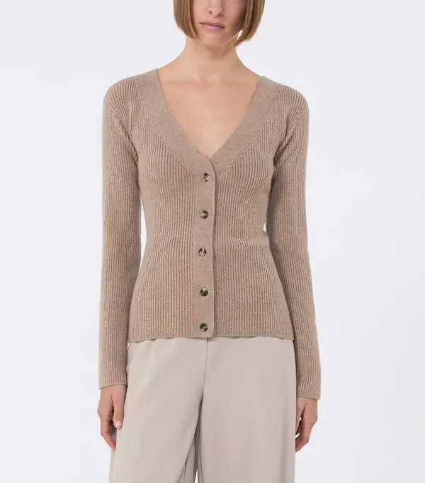 Max Mara Wool-blend Ribbed Cardigan - Beige