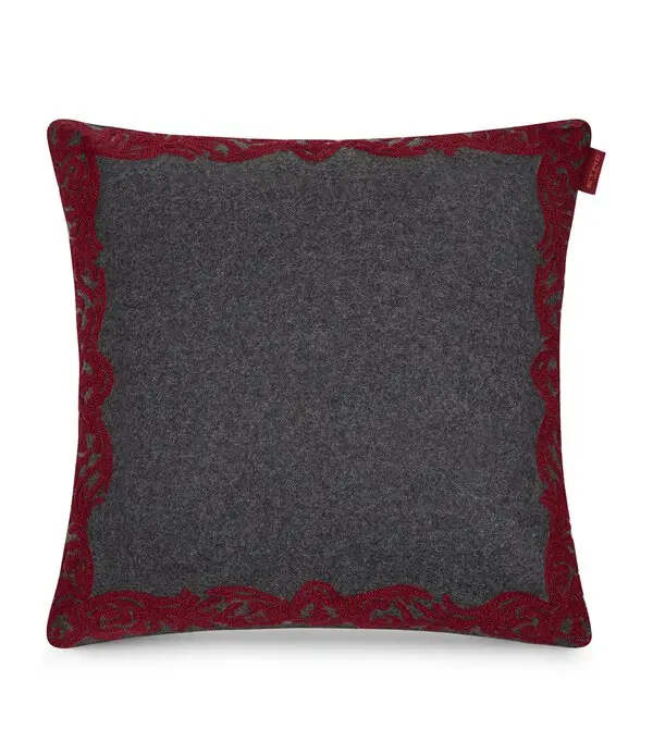 Etro Wool-blend Embroidered Paisley-trim Cushion - Grey