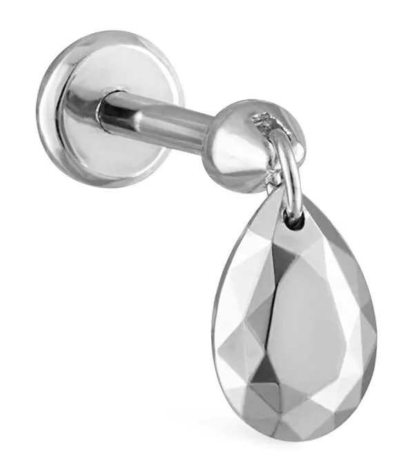 MARIA TASH Faceted Pear Charm Single Threaded Stud - White