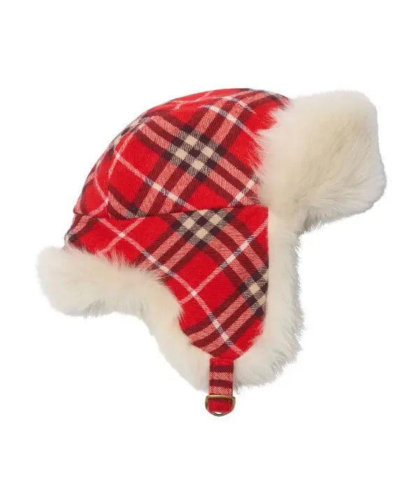 Burberry Wool Check Trapper Hat - Red