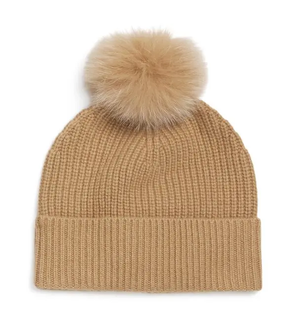 YVES SALOMON Cashmere Pom-pom Beanie - Brown