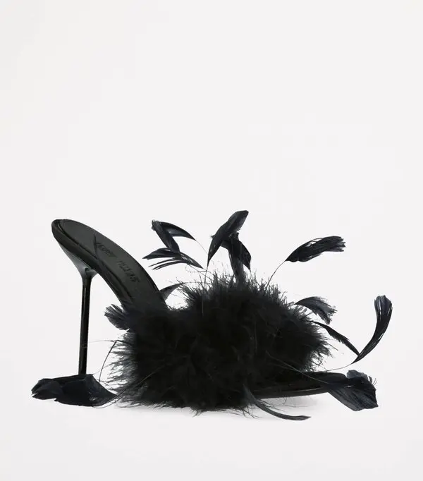 Paris Texas Lidia Feather Mules 105 - Black