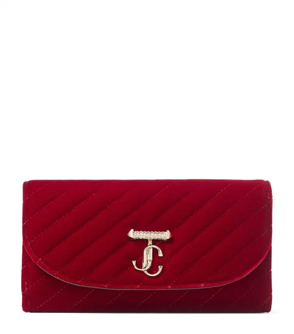 JIMMY CHOO Curve Velvet Chain Wallet - Red