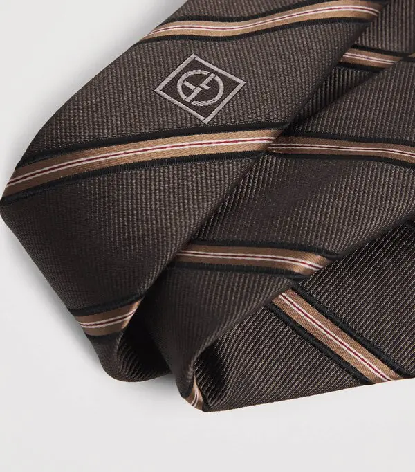 Giorgio Armani Silk Regimental Stripe Neck Tie - Brown