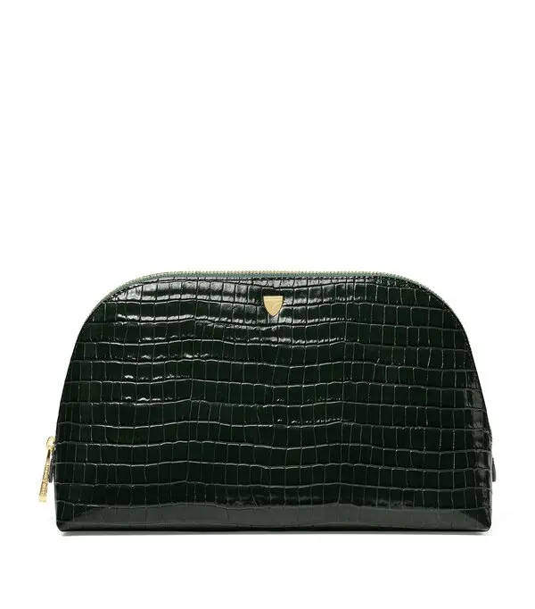 ASPINAL OF LONDON Large Croc-embossed Cosmetic Case - Green