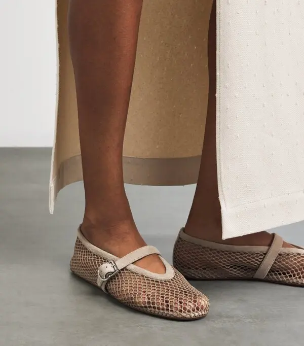 Alaïa Mesh Ballerina Flats - Beige