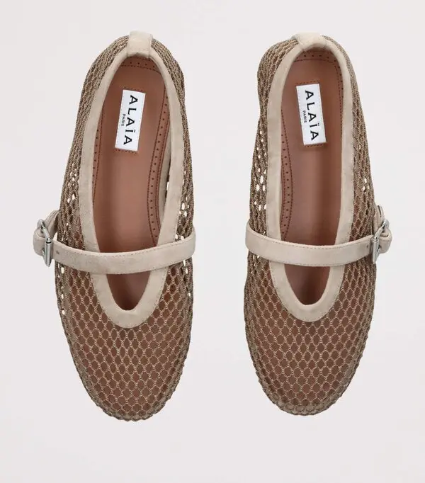 Alaïa Mesh Ballerina Flats - Beige
