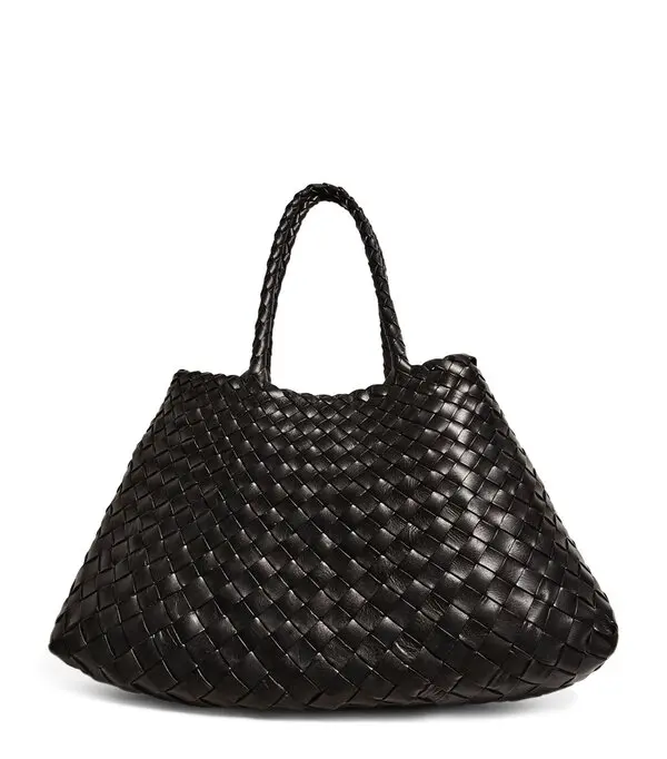 Dragon Diffusion Small Leather Woven Tote Bag - Black