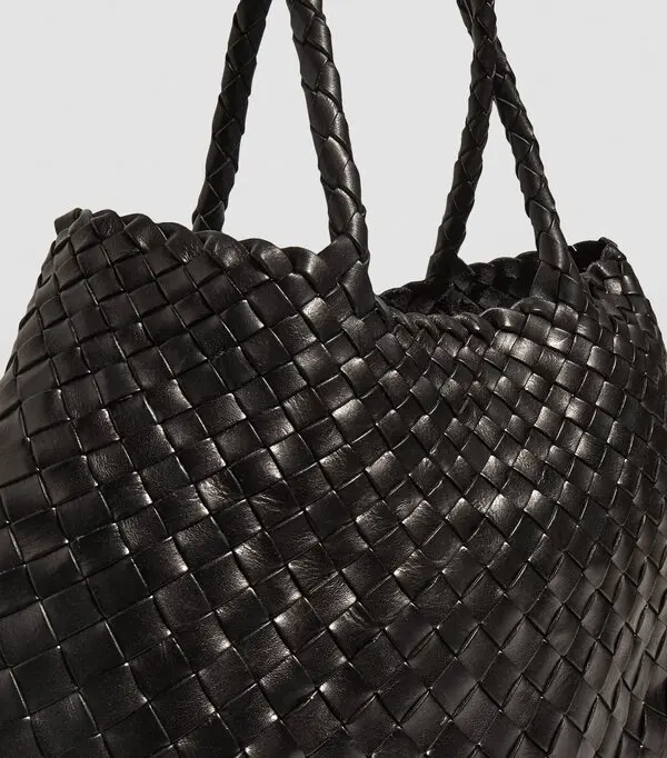 Dragon Diffusion Small Leather Woven Tote Bag - Black