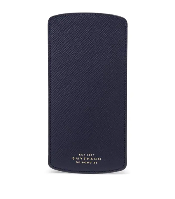 Smythson Panama Leather Glasses Case - Blue