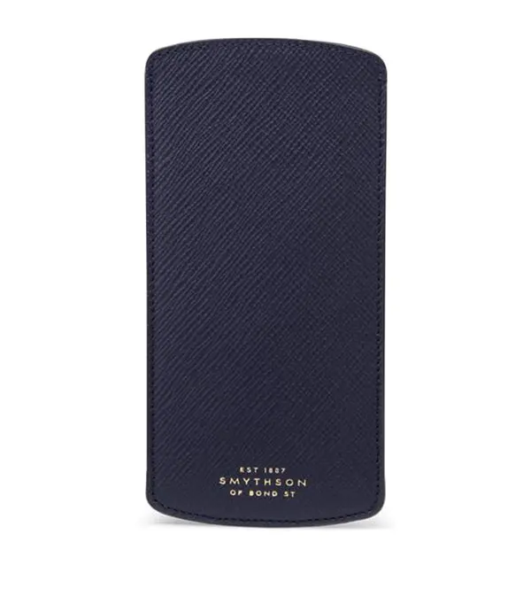 Smythson Panama Leather Glasses Case - Blue