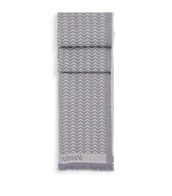 Giorgio Armani Wool Geometric Print Scarf - Grey
