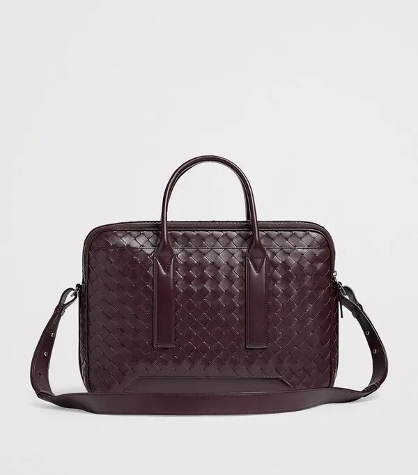 Bottega Veneta Leather Intrecciato Getaway Briefcase - Brown