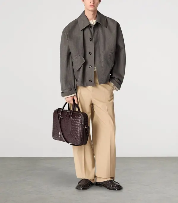 Bottega Veneta Leather Intrecciato Getaway Briefcase - Brown
