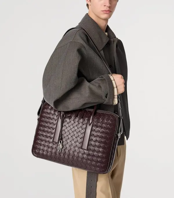 Bottega Veneta Leather Intrecciato Getaway Briefcase - Brown