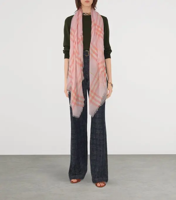 Burberry Wool Wide Check Scarf - Pink