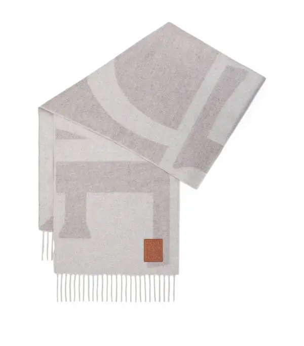 Loewe Cashmere Anagram Scarf - Grey