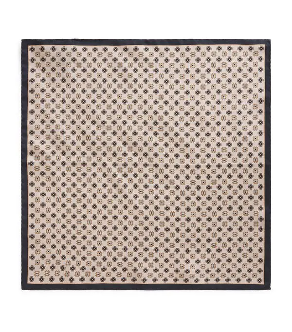 Canali Silk Tile Print Pocket Square - Beige