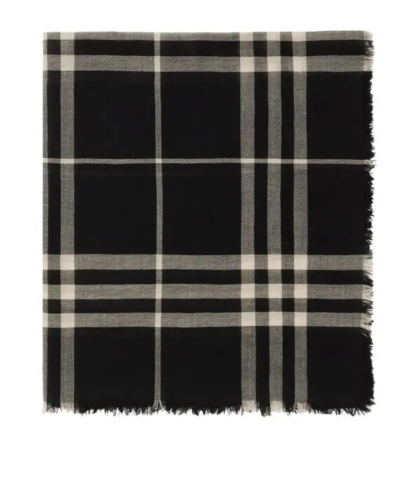 Burberry Wool Wide Check Scarf - Black