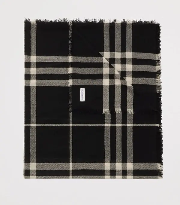 Burberry Wool Wide Check Scarf - Black