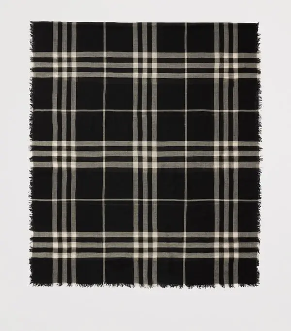 Burberry Wool Wide Check Scarf - Black