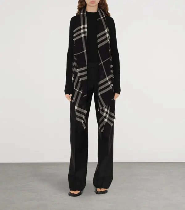 Burberry Wool Wide Check Scarf - Black