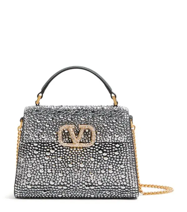 Valentino Garavani Mini Leather Top-handle Bag With Embellishments - Silver