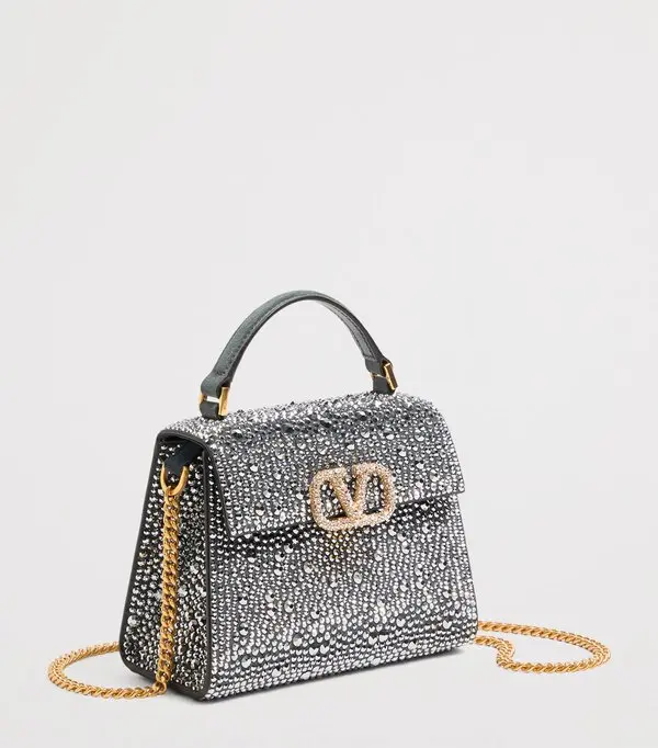 Valentino Garavani Mini Leather Top-handle Bag With Embellishments - Silver