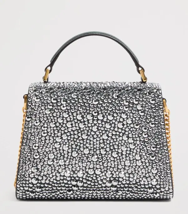 Valentino Garavani Mini Leather Top-handle Bag With Embellishments - Silver
