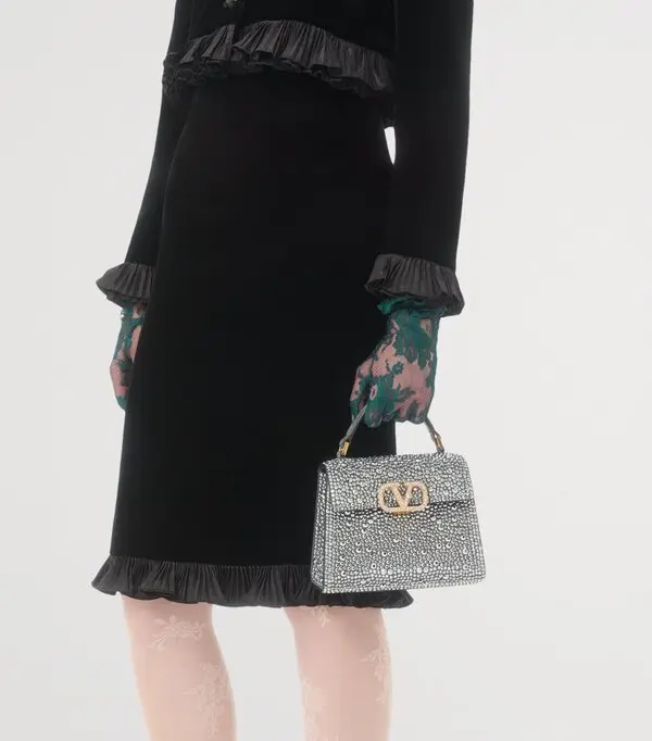 Valentino Garavani Mini Leather Top-handle Bag With Embellishments - Silver