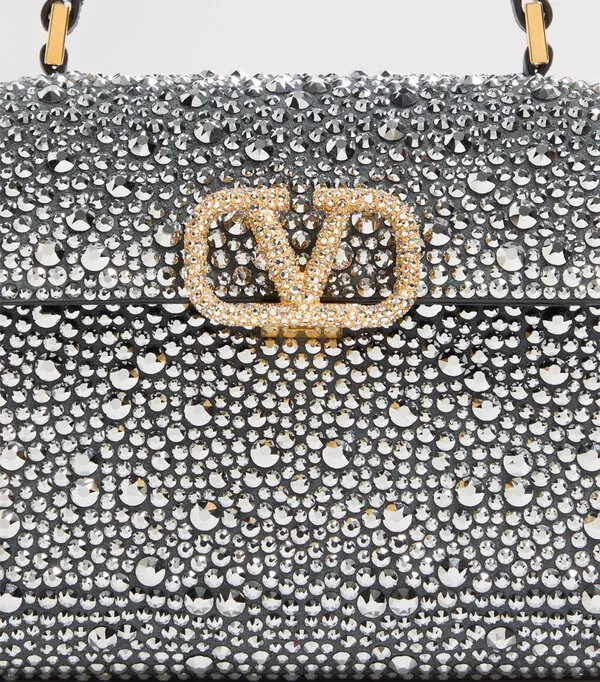 Valentino Garavani Mini Leather Top-handle Bag With Embellishments - Silver