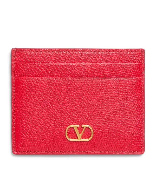 Valentino Garavani Grained Leather Vlogo Signature Card Holder - Red
