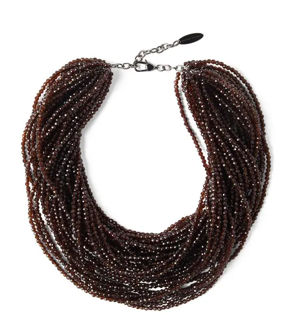 Brunello Cucinelli Sterling Silver Beaded Necklace - Brown