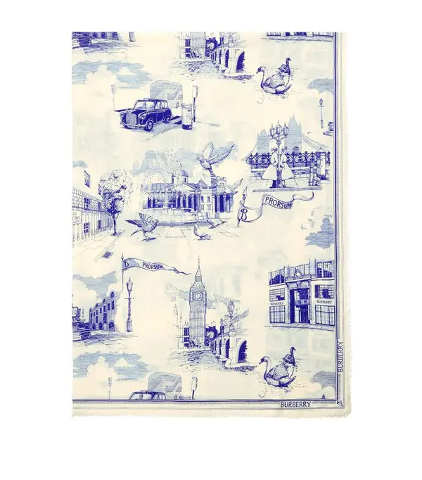 Burberry Silk-wool London Landmarks Scarf - Blue