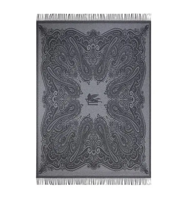Etro Wool-cashmere Fringed Alocasia Throw - Grey