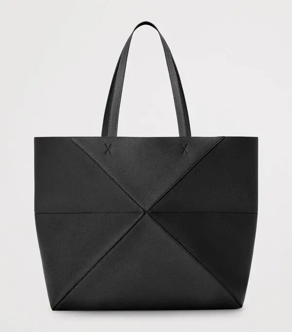 Loewe Large Puzzle Fold Leather Tote Bag - Black