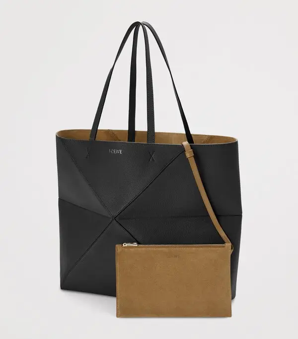 Loewe Large Puzzle Fold Leather Tote Bag - Black