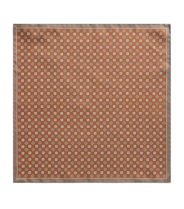 Canali Silk Tile Print Pocket Square - Brown