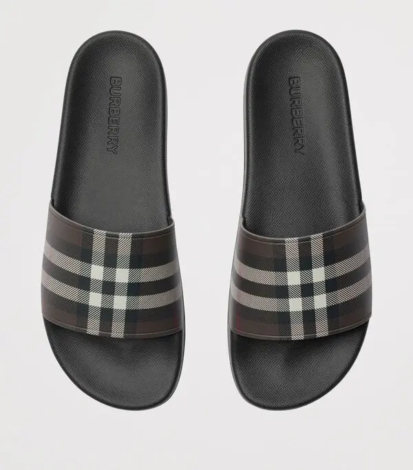 Burberry Checked Slides - Brown