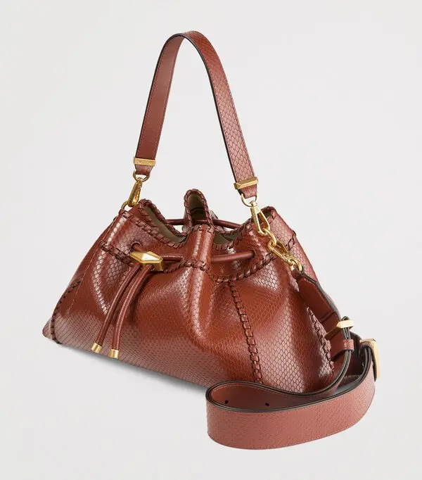 JIMMY CHOO Medium Cinch Snake Print Shoulder Bag - Brown