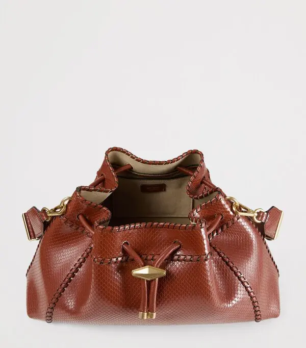 JIMMY CHOO Medium Cinch Snake Print Shoulder Bag - Brown