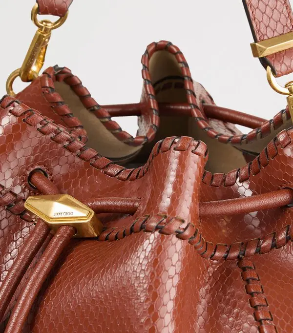 JIMMY CHOO Medium Cinch Snake Print Shoulder Bag - Brown