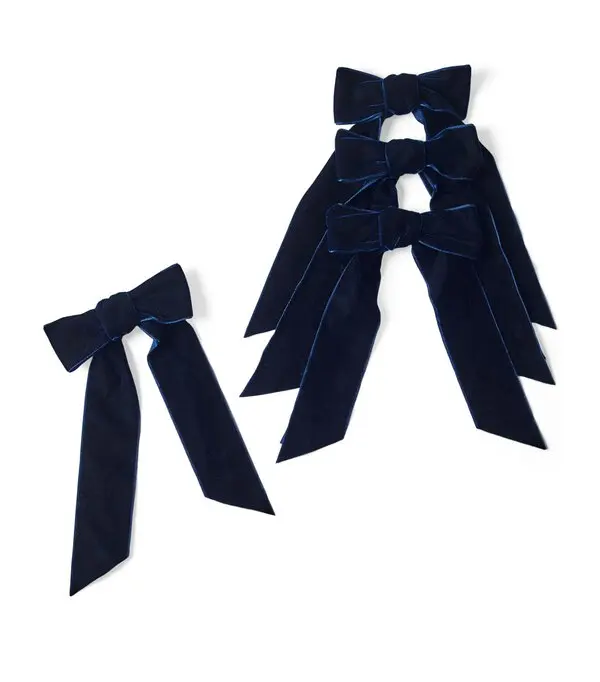 MAISON MARGAUX Set Of 4 Velvet Bow Napkin Holders - Blue