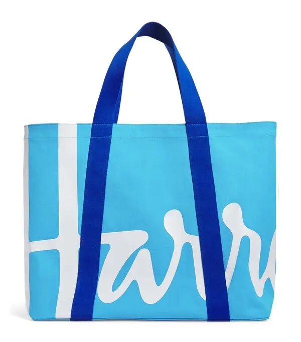 Harrods Large Cotton Logo Tote Bag - Blue